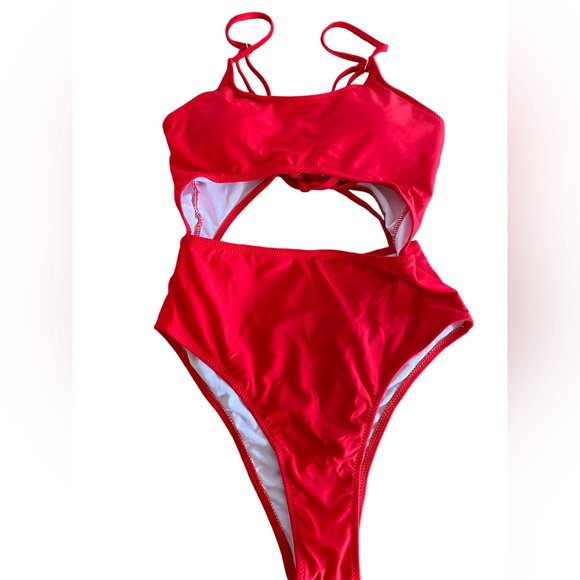 Swim | Red One Piece Cut Out Monokini Swimsuit Tie Back High Cut Size ...